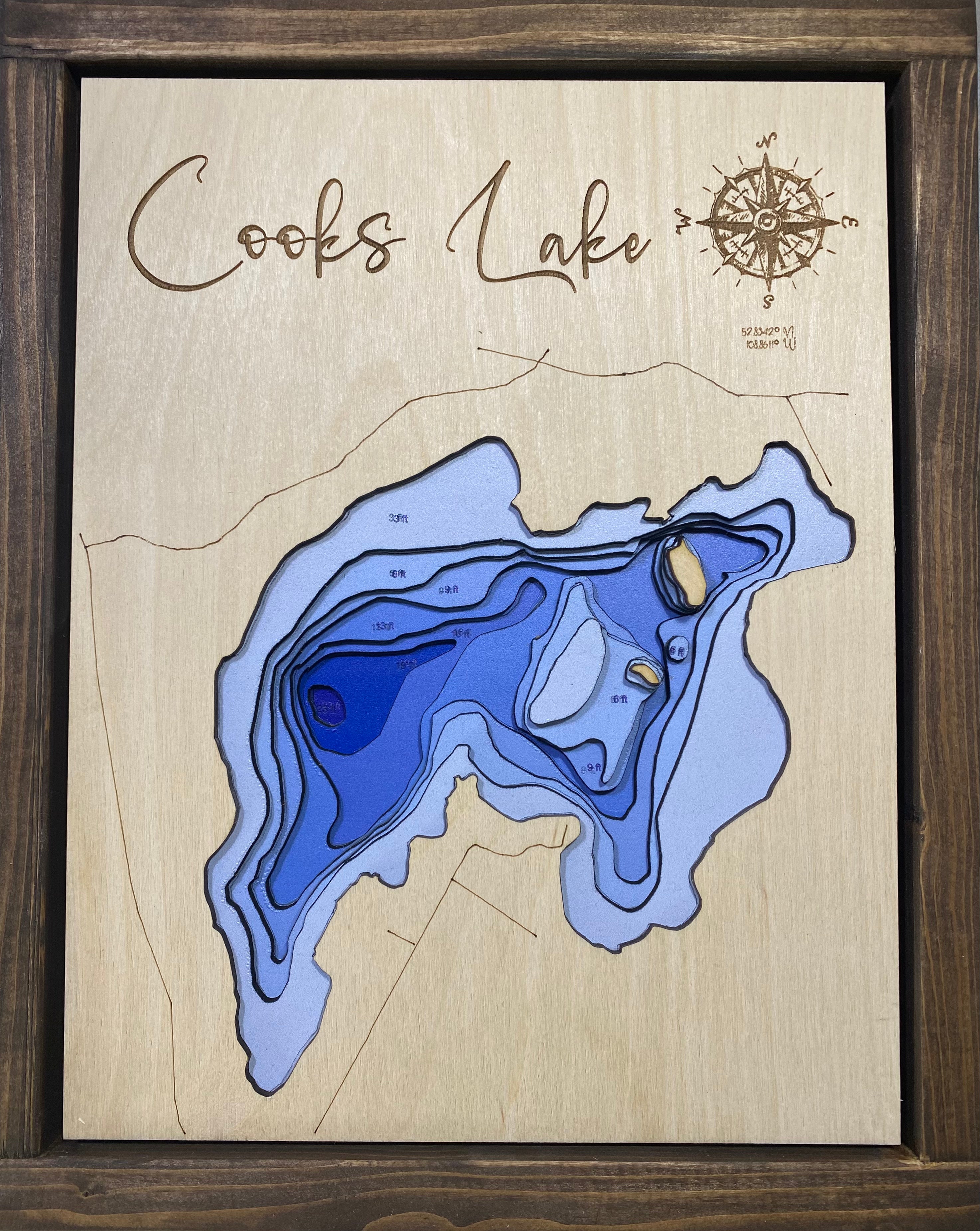 Cooks Lake , Nova Scotia 3D Wood Lake (10x13”) – Northern maps