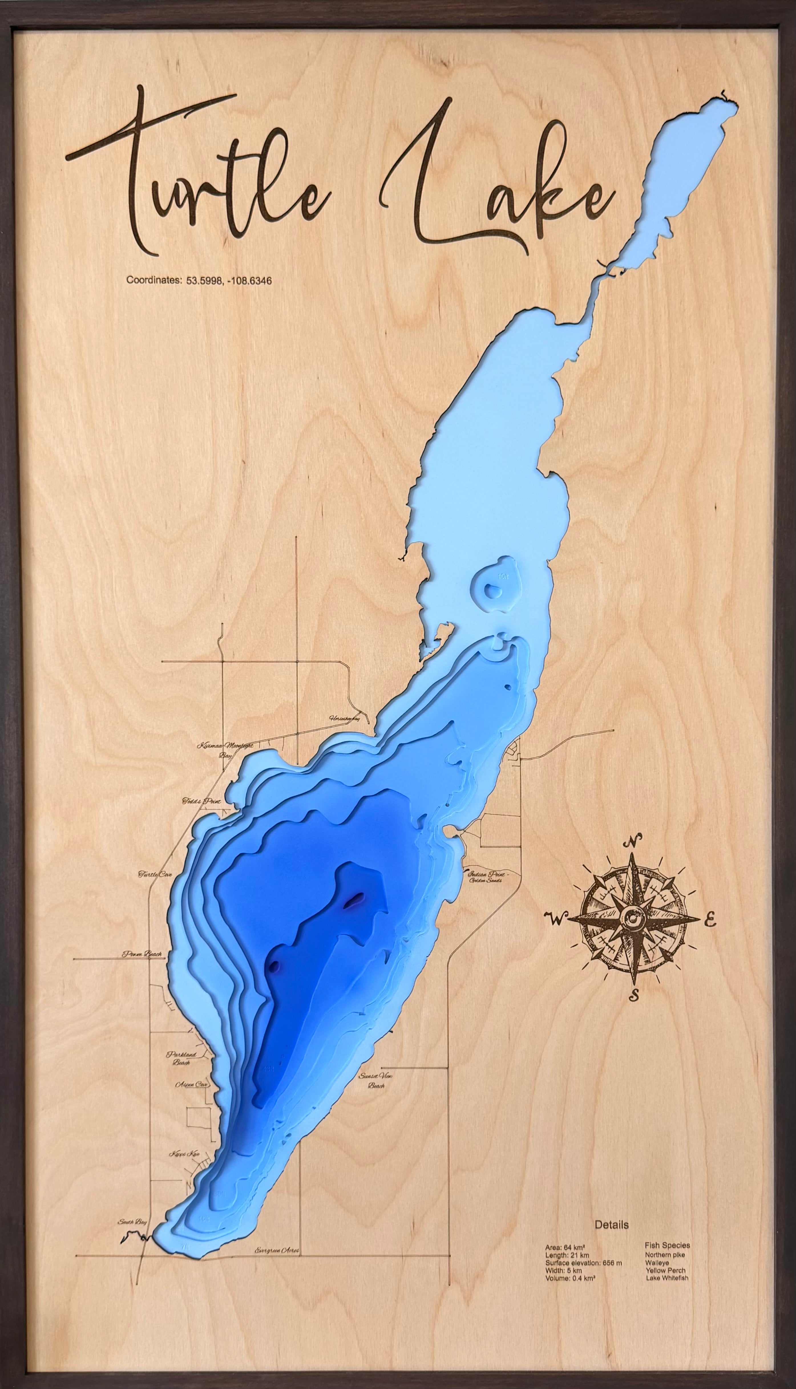 Turtle Lake map XL , Saskatchewan 3D wood map – Northern maps