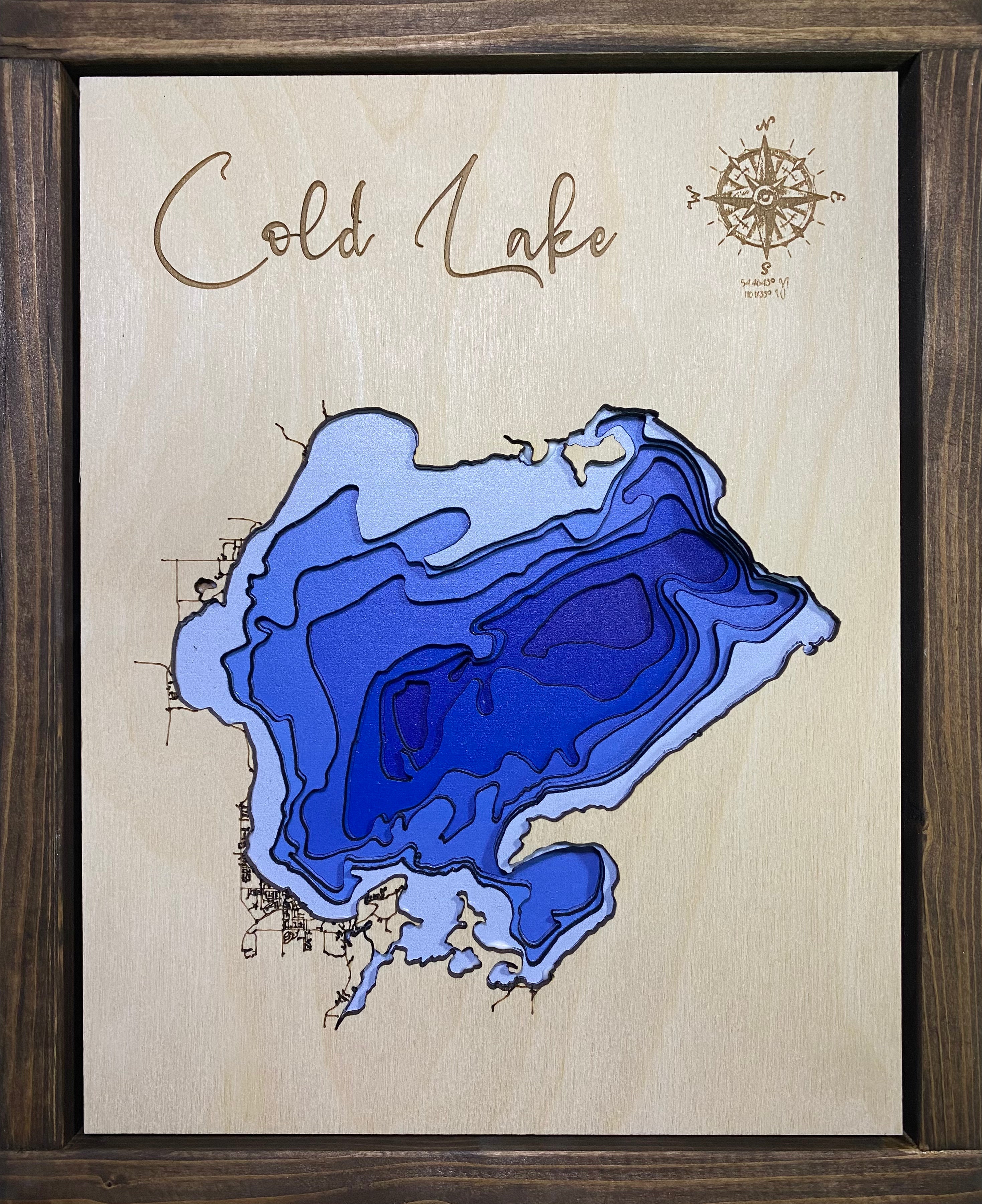 Cold Lake , Alberta / Saskatchewan 3D Wood Map (10x13”) – Northern maps