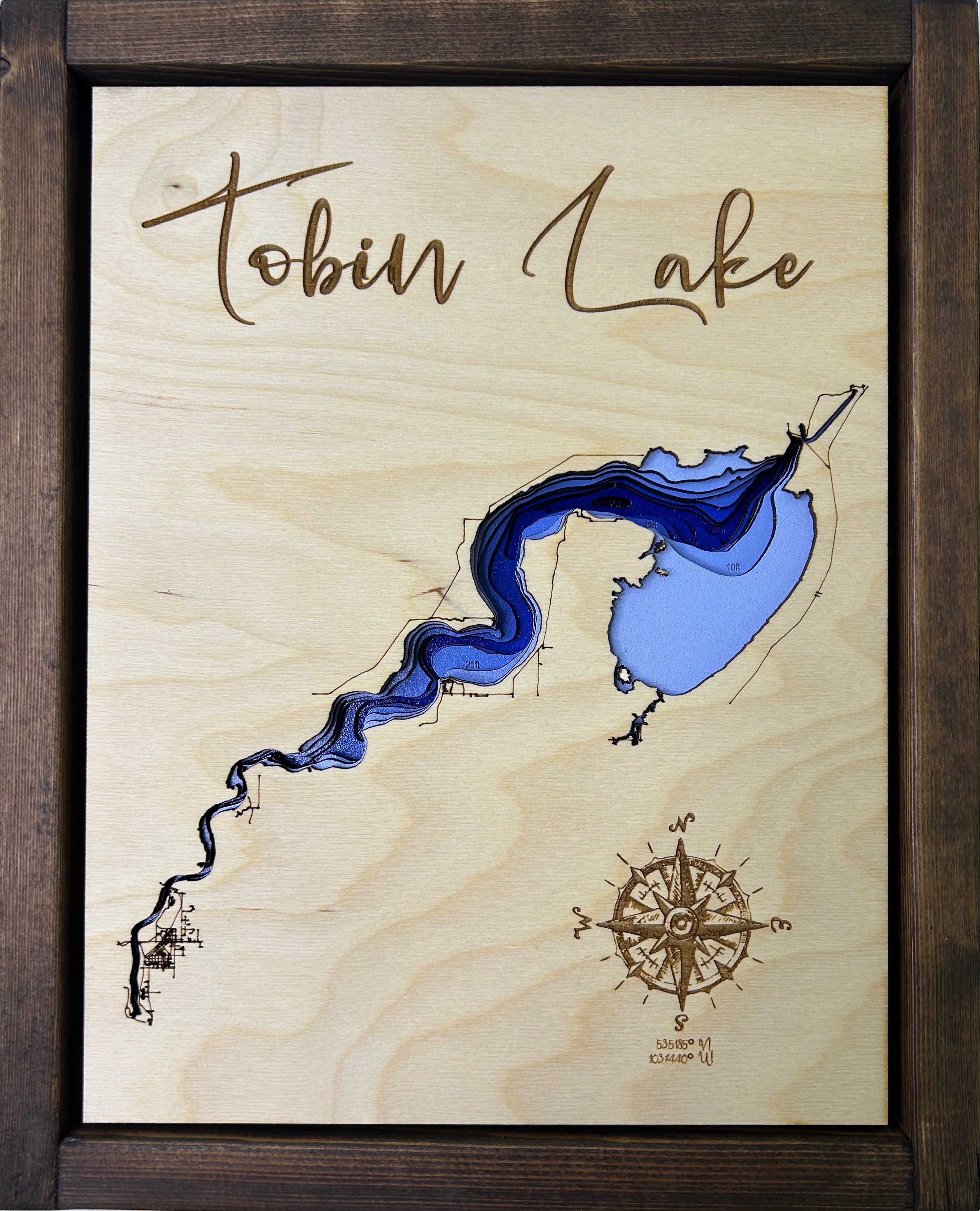 Tobin Lake , Saskatchewan 3D Wood Map (10x13”) – Northern maps