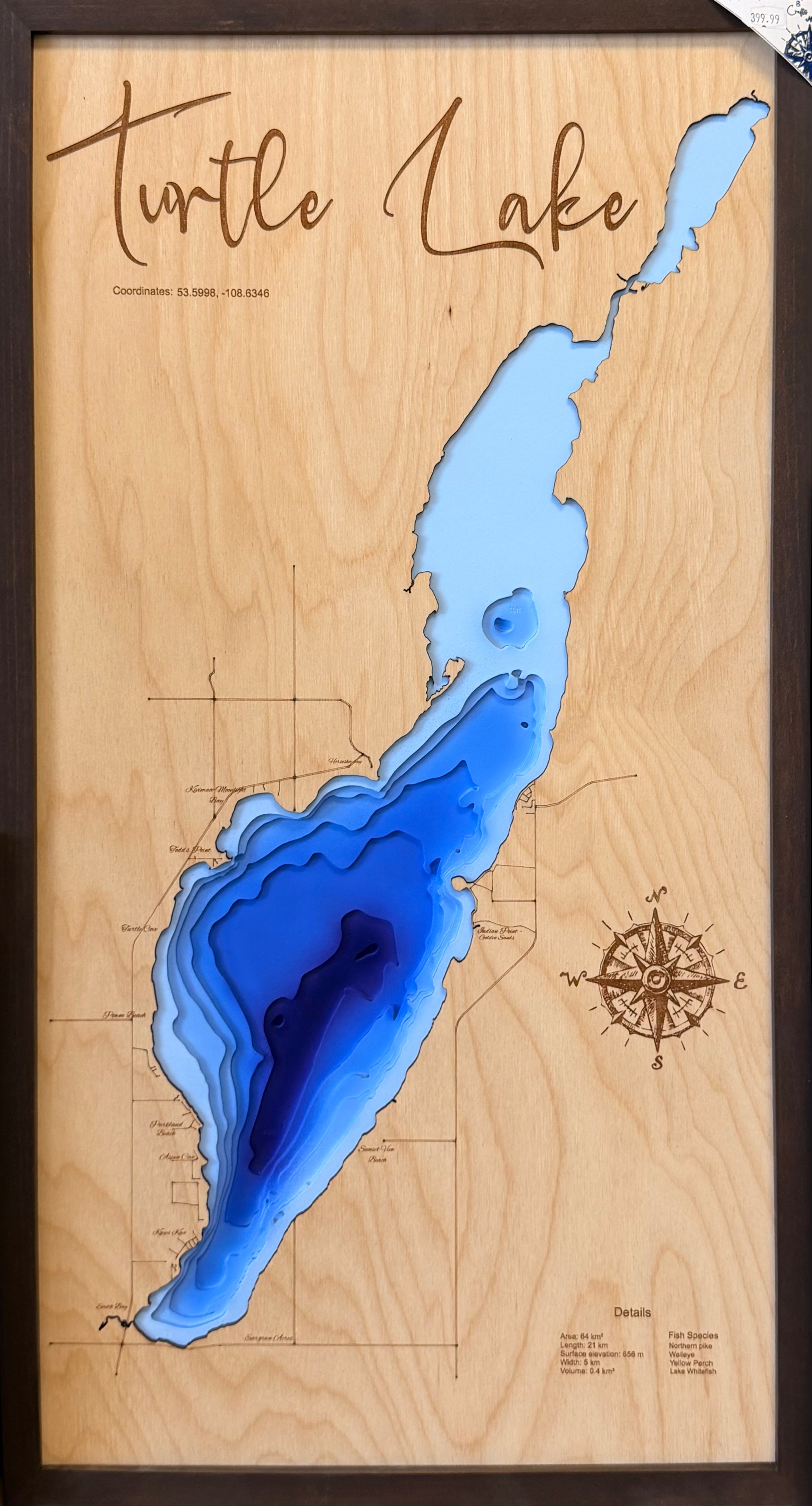 Turtle Lake , Saskatchewan 3D Wood map (Large) – Northern maps